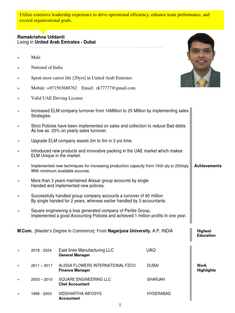 Rama CV | PDF | Financial Statement | United Arab Emirates