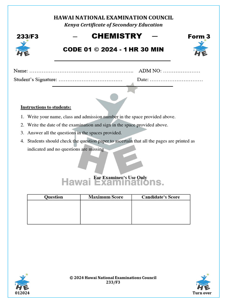 f3 Chem Qs Code 01 - Hawai (Cbe) | PDF | Isotope | Chemical Compounds