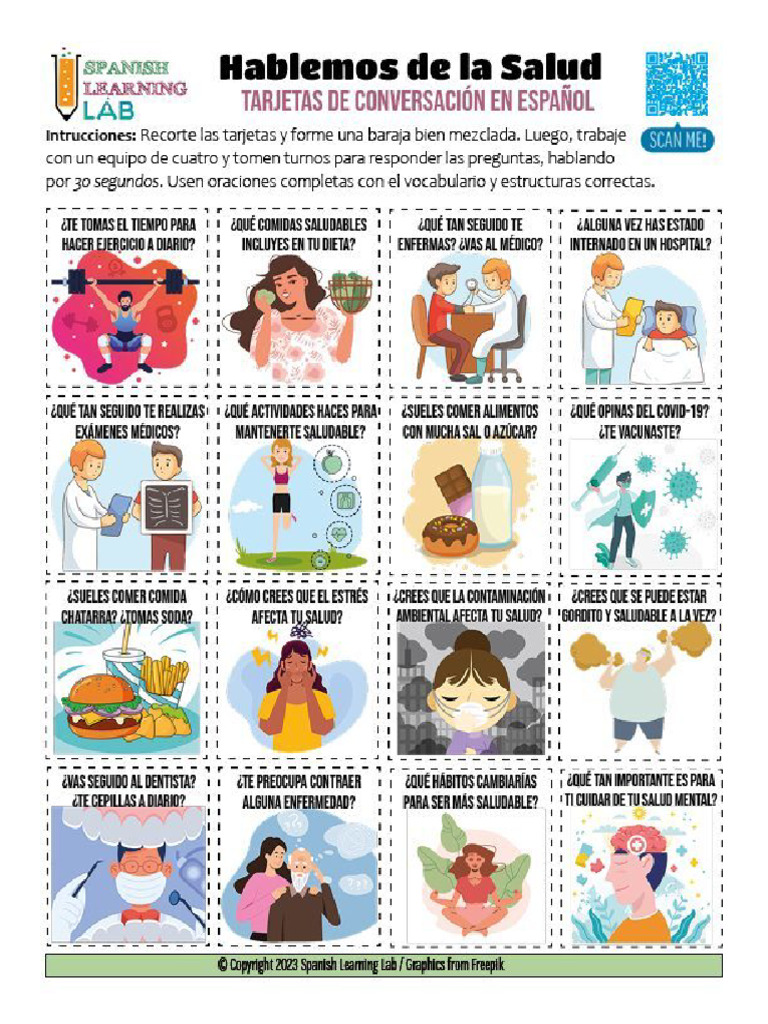 Lets Talk About Health in Spanish Conversation Cards Hablando Sobre ... Lets Talk About Health in Spanish Conversation Cards Hablando Sobre ...