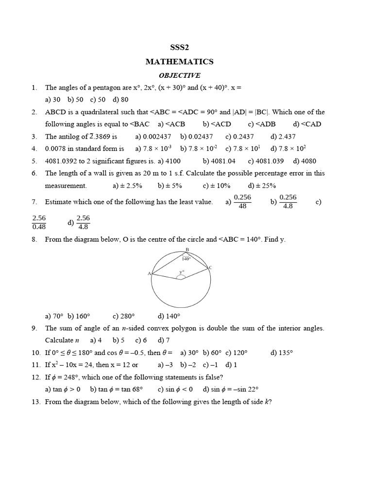 SSS2 Mathematics | PDF | Geometry | Convex Geometry