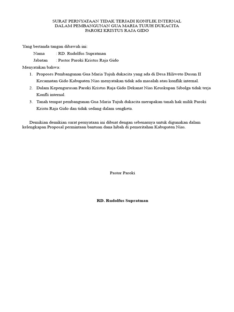 Surat Pernyataan Tidak Terjadi Konflik Internal | PDF