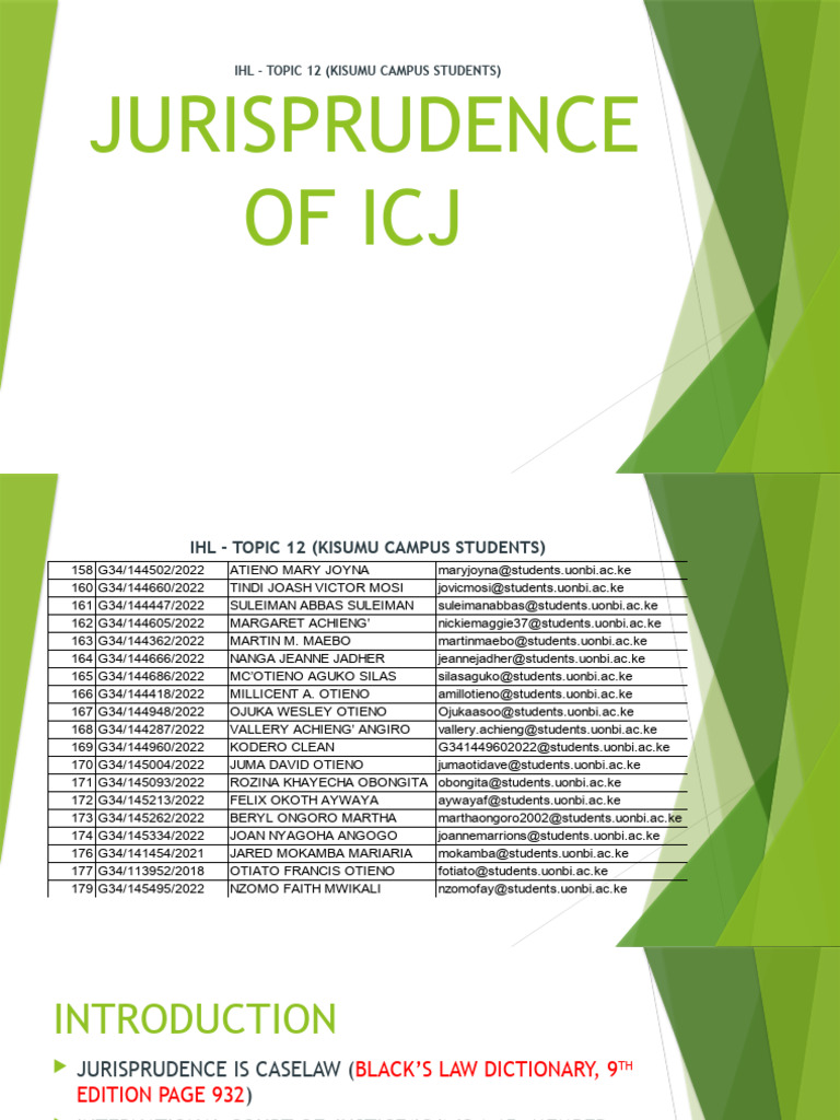 Group 12 (Kisumu Campus Students) The Icj Jurisprudence | PDF | International Law ...