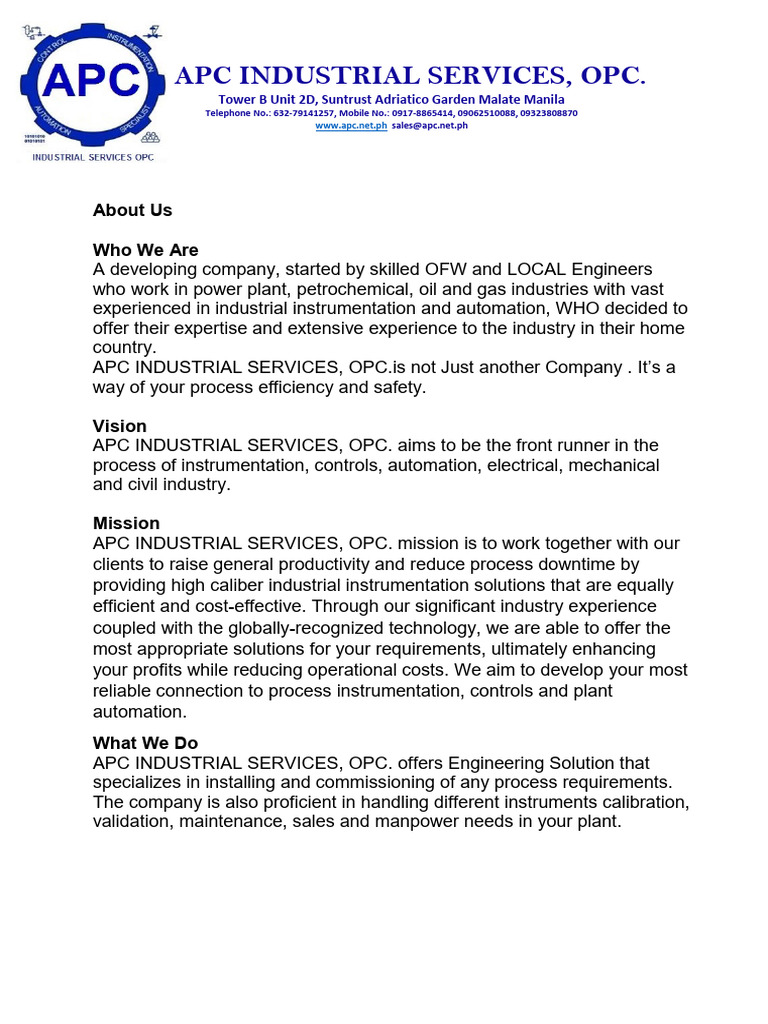 APC Company Profile - Rev.6.1 | PDF | Instrumentation | Automation