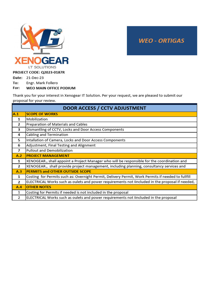 Q2023-187 - WEO Door Access and CCTV Adjustments Revised 1 - 1 | PDF