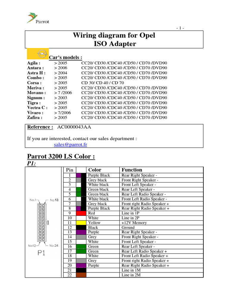 opel pinout 2parrot3200_3400 | PDF | Vehicles | Land Vehicles