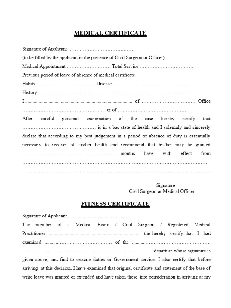 Medical Fitness Certificate | PDF