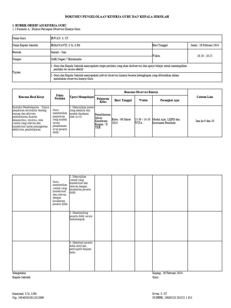 Form Observasi Guru Form ABCD IRWAN. S | PDF