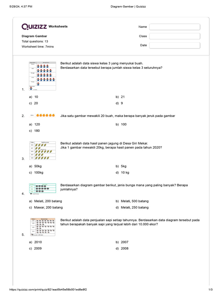 Soal Diagram Gambar Kelas 2 SD | PDF