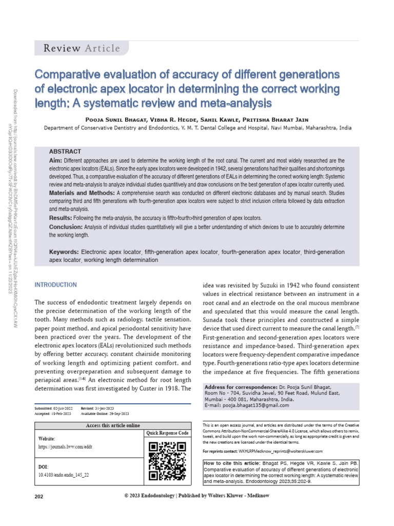 (ENDODONT) BHAGAT Et Al 2023 - Apex Locators Review | PDF | Systematic Review | Dentistry Branches