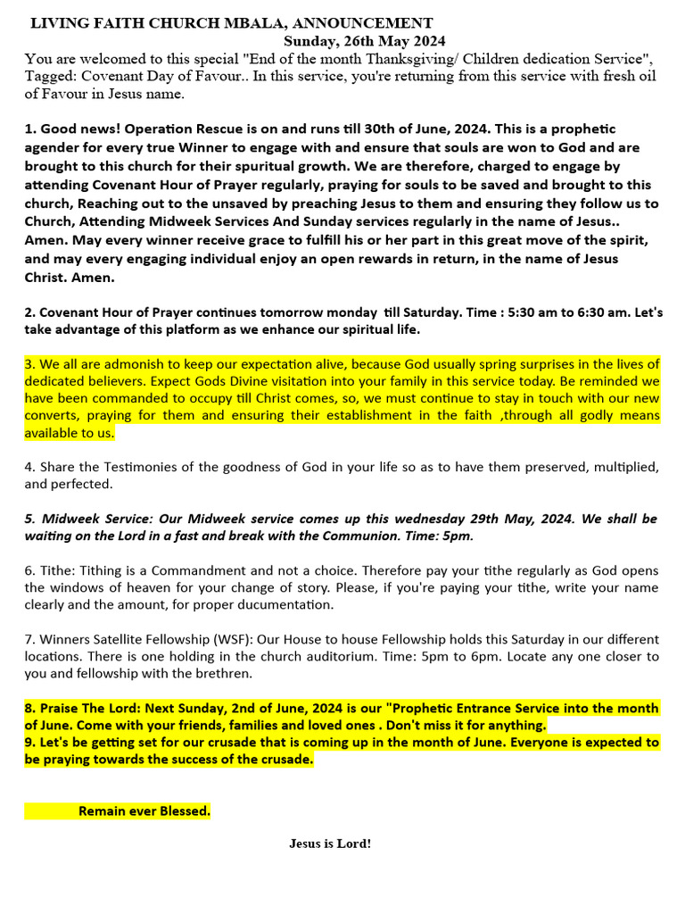 Announcement | PDF | Prayer | Jesus