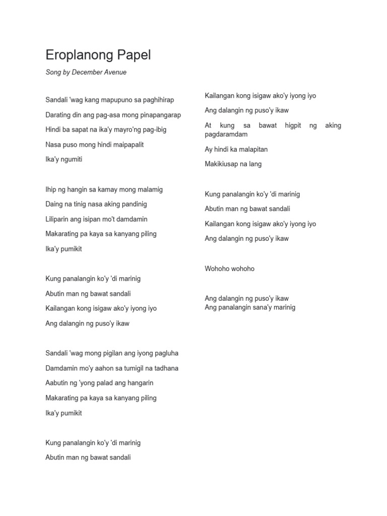 Eroplanong Papel: Song by December Avenue | PDF