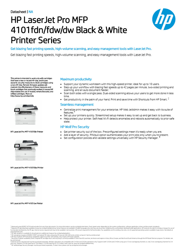 HP Laserjet Pro MFP 4101Fdn/Fdw/Dw Black & White Printer Series | PDF ...