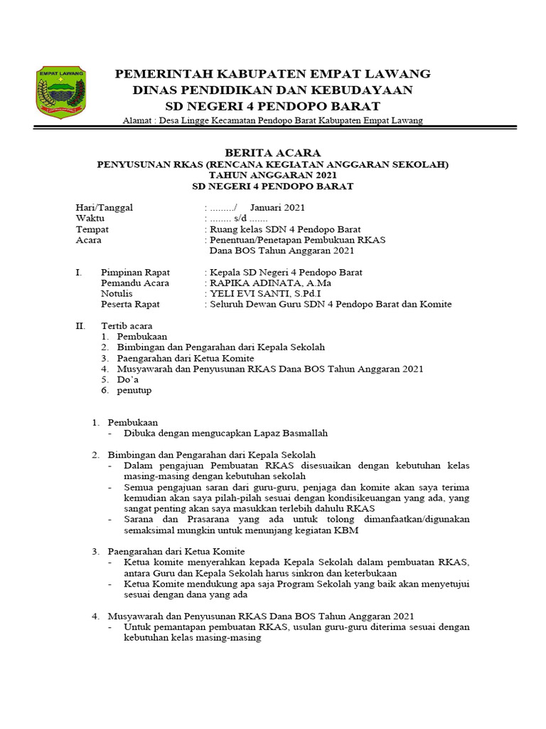 Berita Acara RKAS | PDF | Karier & Perkembangan
