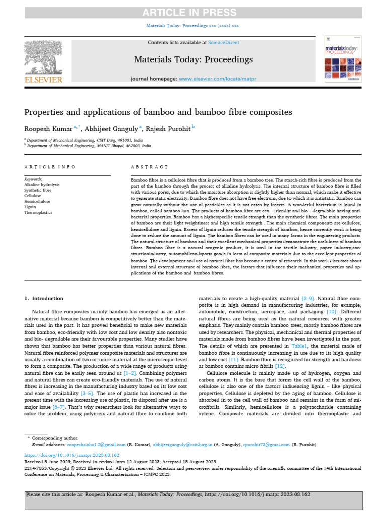 Properties & Application of Bamboo and Bamboo Fibre Composition | PDF | Composite Material | Fibers