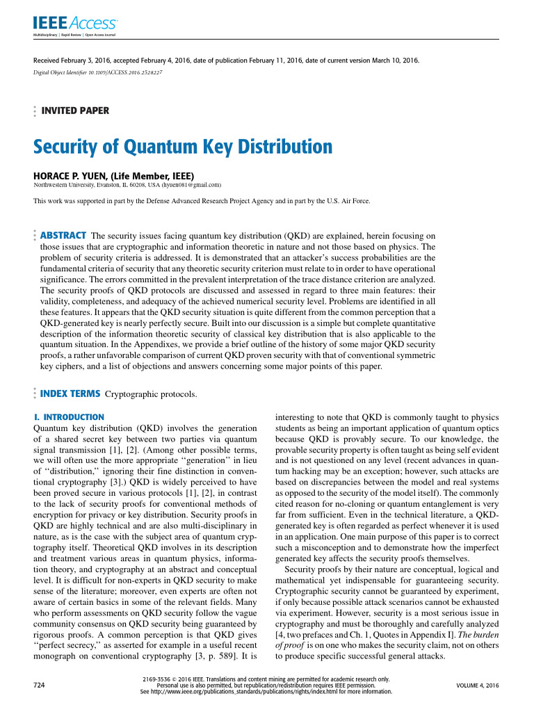 Security of Quantum Key Distribution | PDF | Cryptography | Computer Science