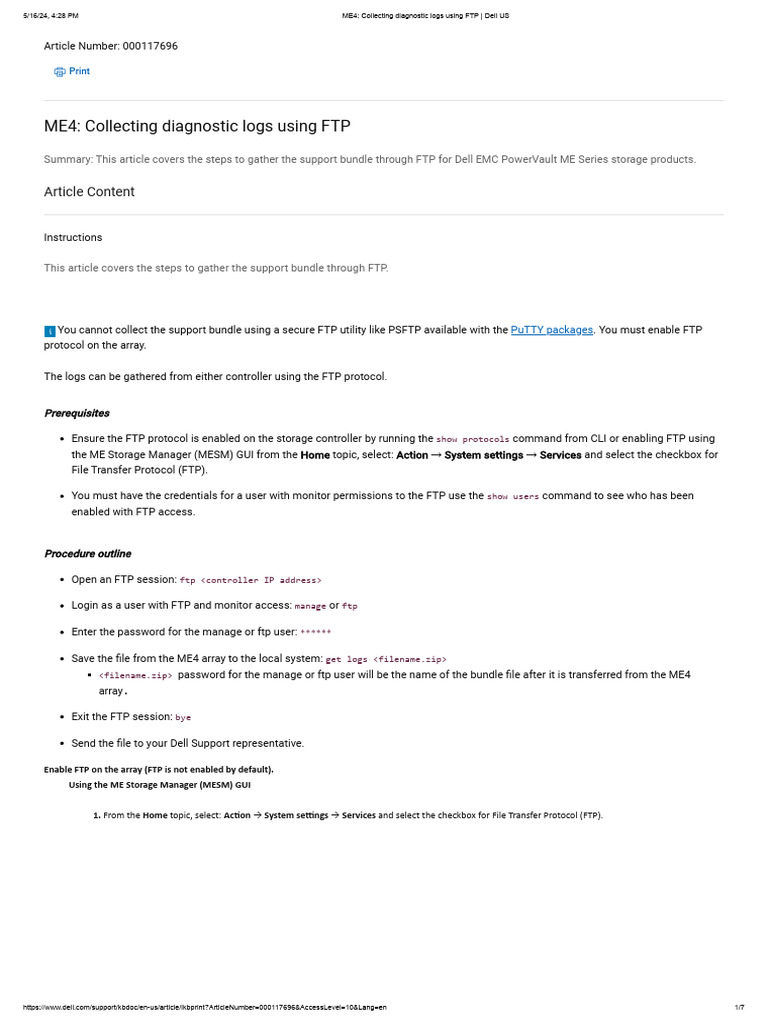 ME4 - Collecting Diagnostic Logs Using FTP | PDF | File Transfer Protocol | Command Line Interface