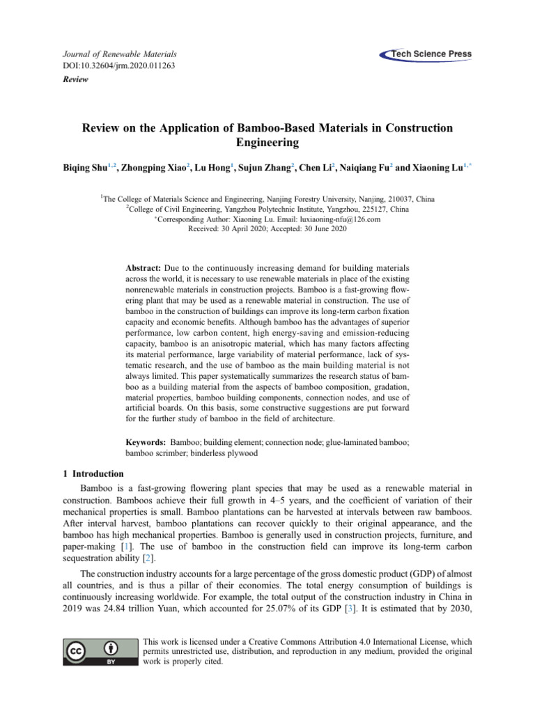 Review on the Application of Bamboo-Based Materials in Construction Engineering | PDF | Strength ...