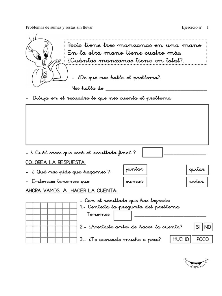 Problemas de Sumas y Restas Sin Llevar | PDF