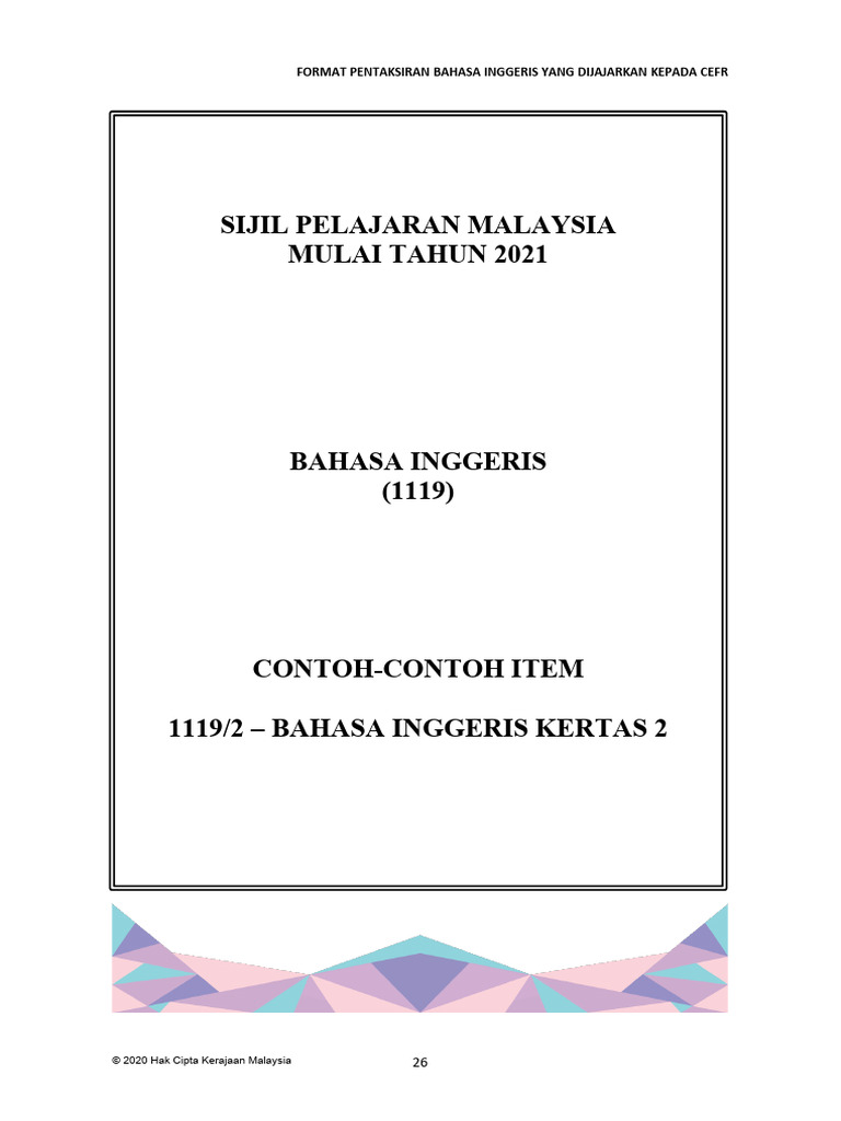 ENGLISH FORMAT PAPER 2 SPM 1119 2021 | PDF