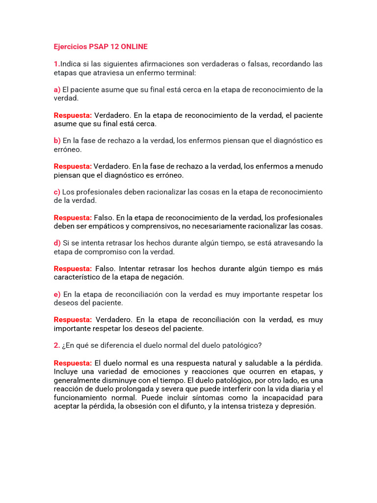 Ejercicios PSAP 12 ONLINE Curso 2 | PDF | Dolor | Cuidado de la salud