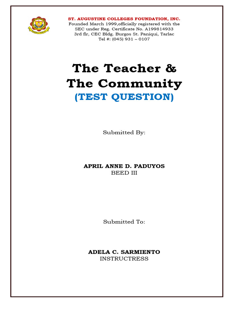 Profed 9 Test Question | PDF | Psychology | Psychological Concepts