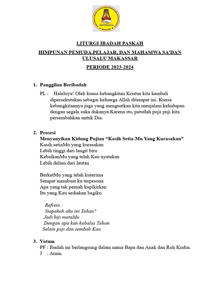 Liturgi Ibadah Paskah 2024 | PDF