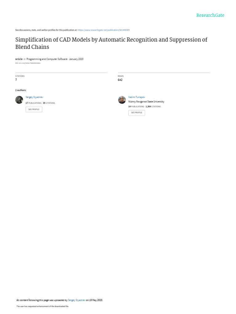 Simplification of CAD Models by Automatic Recognition and Suppression ...