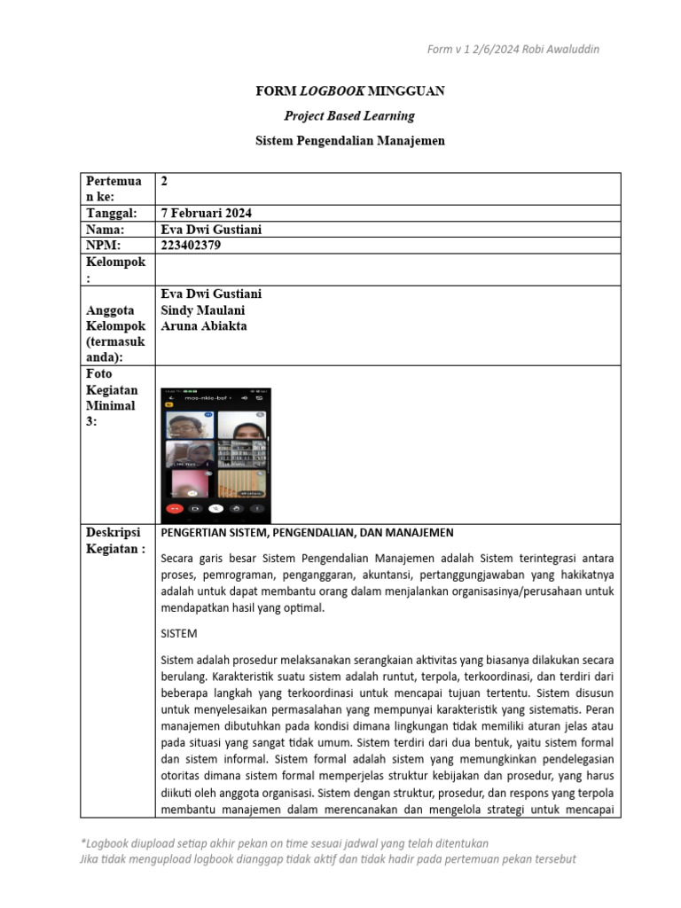 Form Logbook Mingguan - SPM | PDF