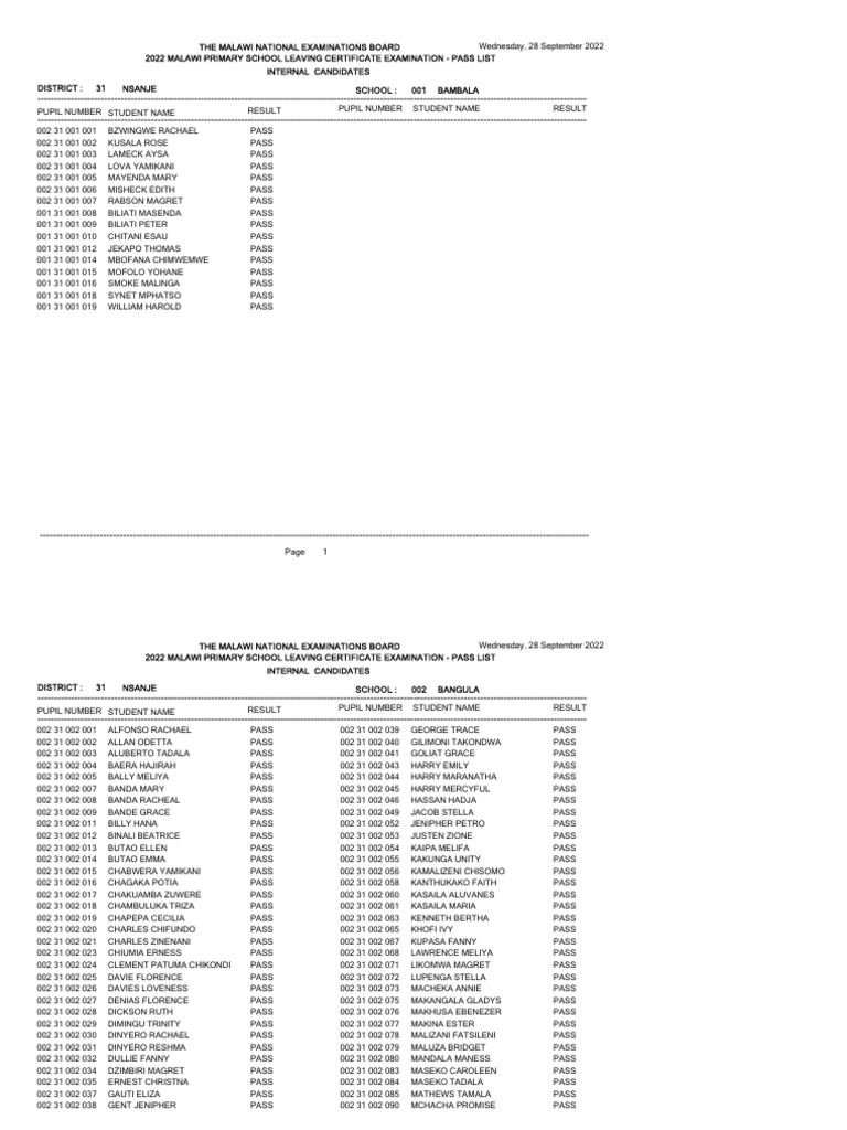 2022 Pslce Nsanje Pass-List | PDF