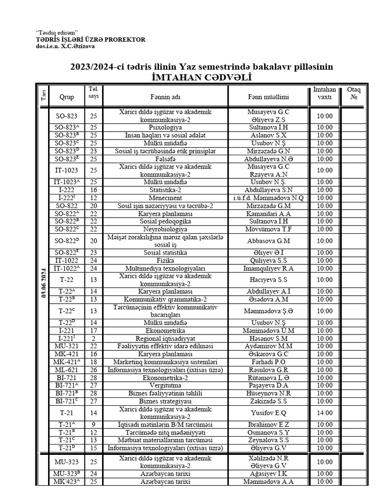 2023 -2024-Yaz imtahan sessiyası | PDF
