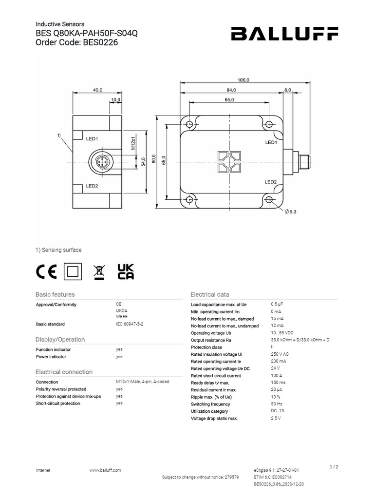 Datasheet BES0226 279579 en | PDF | Power Supply | Electrical Components