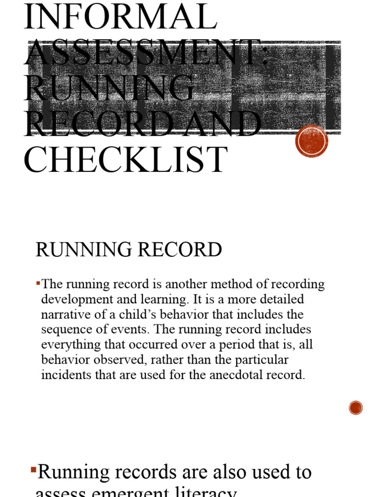 Eced 118 - Running Record and Checklist | PDF | Psychology | Cognitive Science
