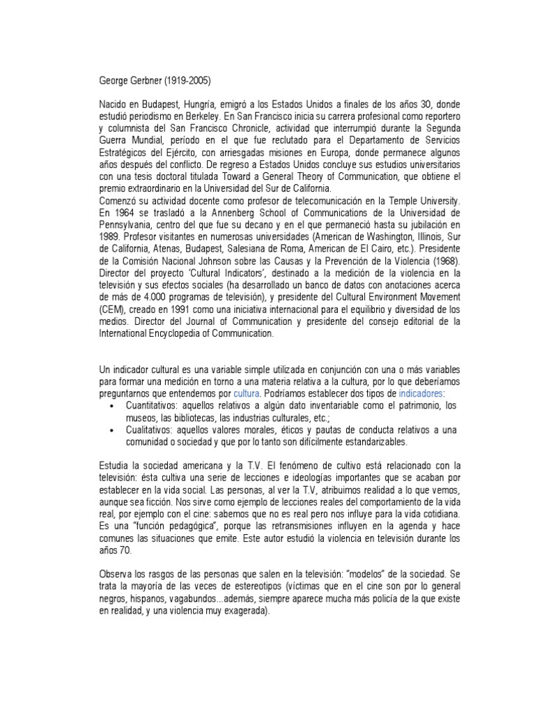 George Gerbner Triptico | PDF | Estereotipos | Violencia