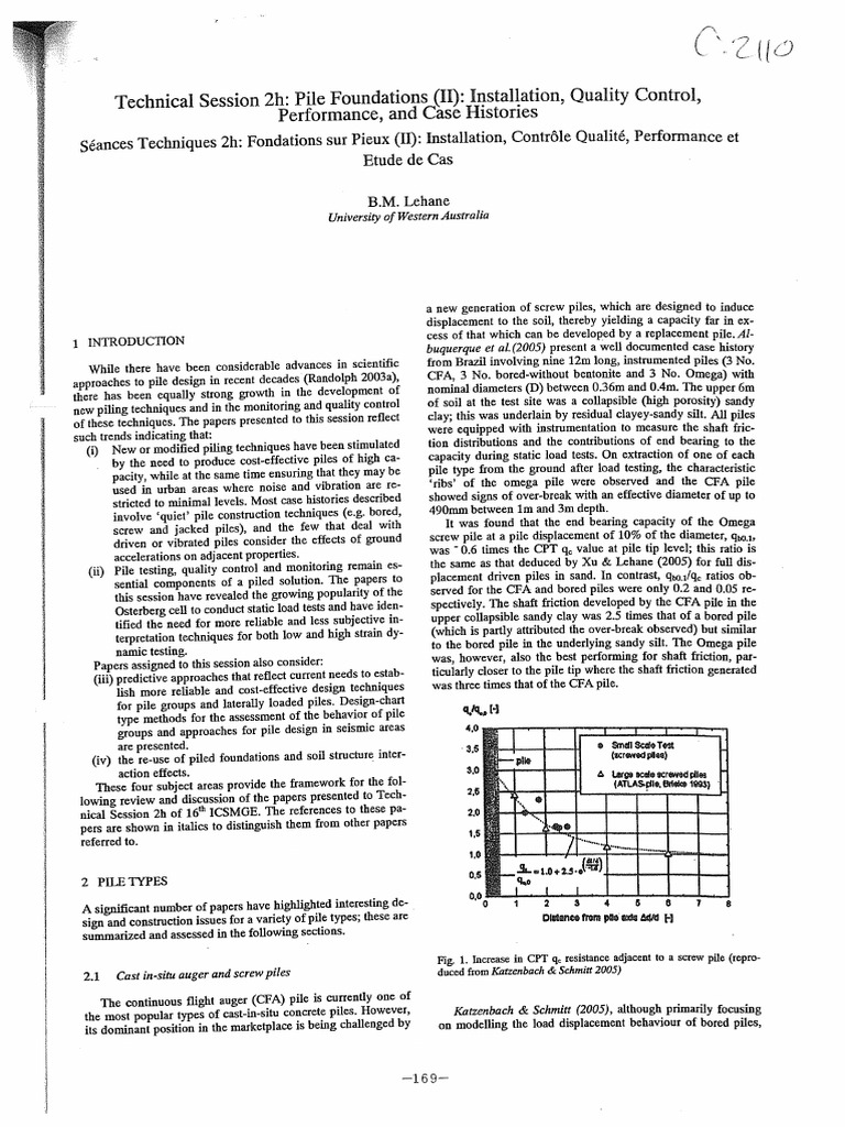 Pile Foundations (H) Installation, Quality Control, Performance and Case Histories | PDF