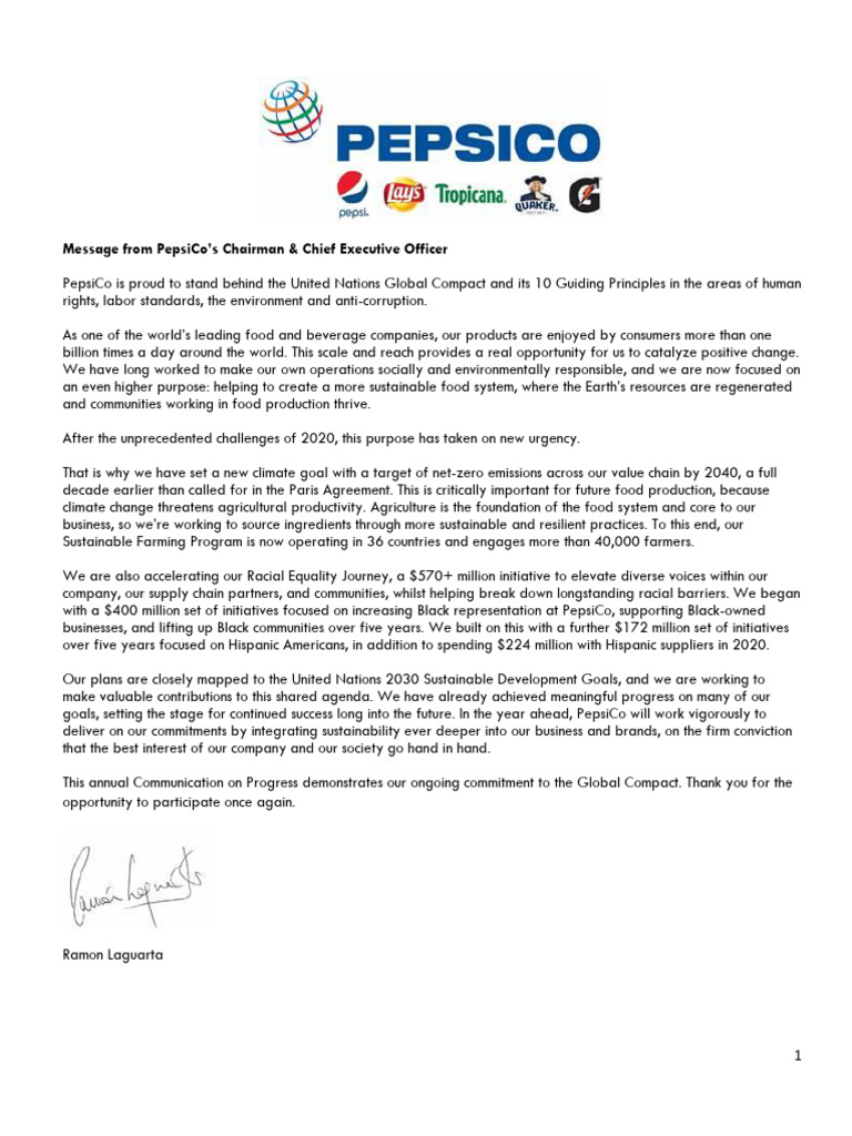 PepsiCo's Commitment to Sustainability and Human Rights | PDF ...