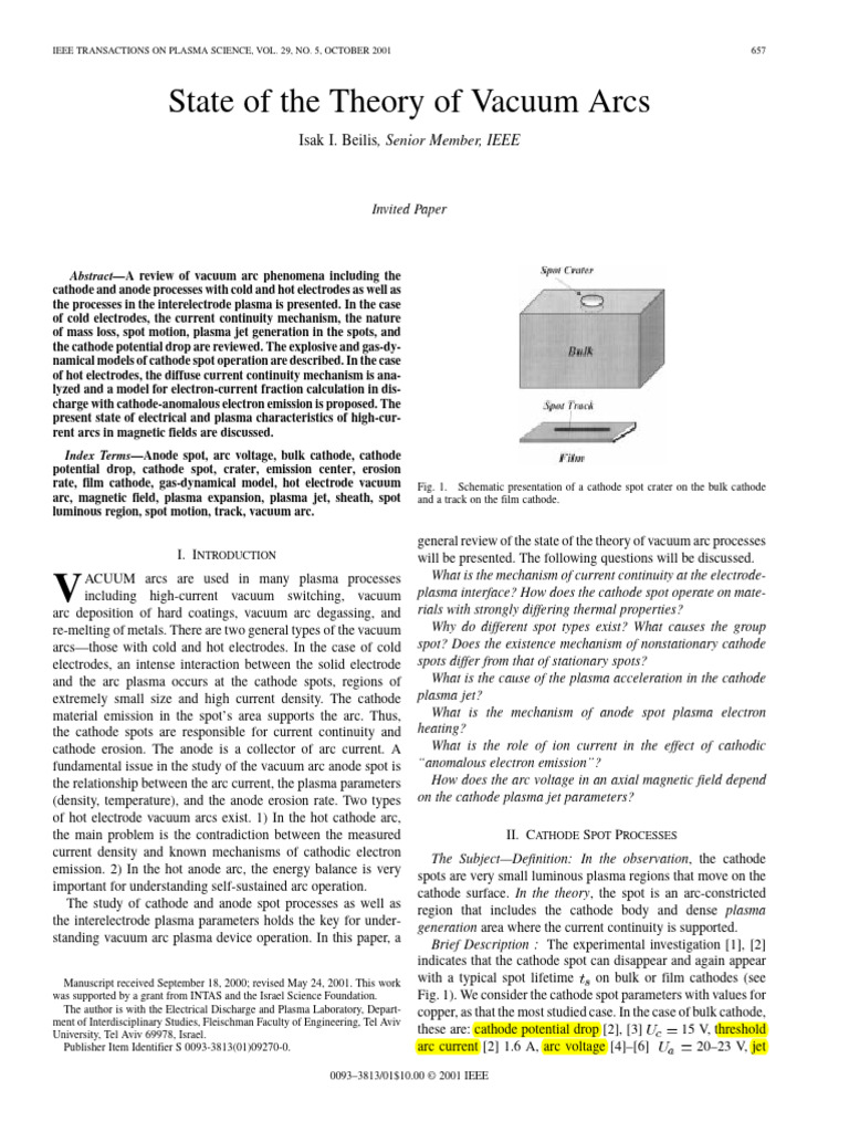 State of The Theory of Vacuum Arcs | PDF | Plasma (Physics) | Cathode