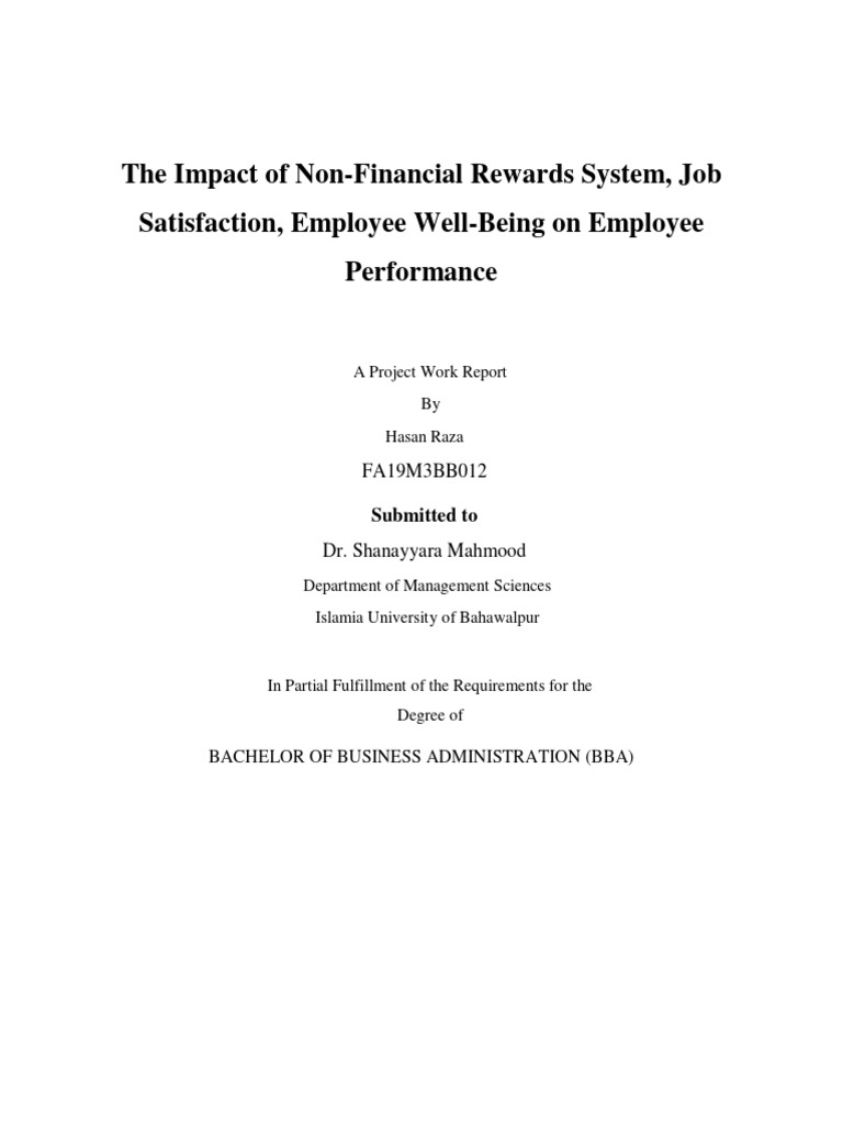 The Impact of Non-Financial Rewards, Job Satisfaction and Well Being On ...
