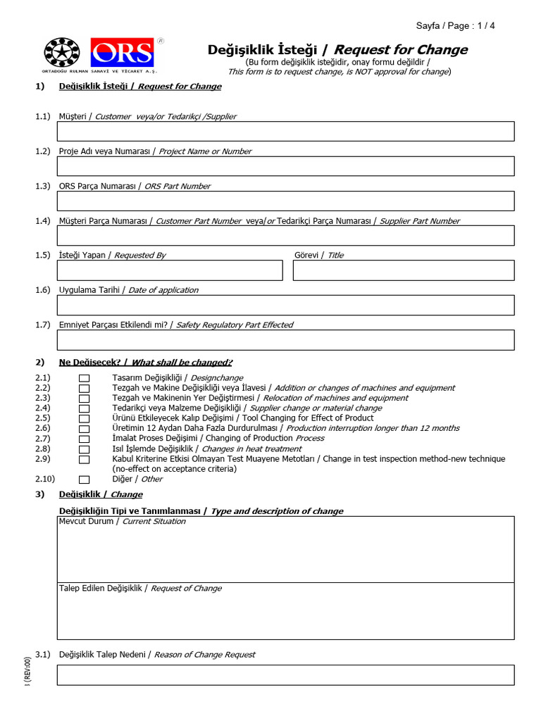 Muhendislik Ve Proses Degisiklik Formu | PDF Muhendislik Ve Proses Degisiklik Formu | PDF