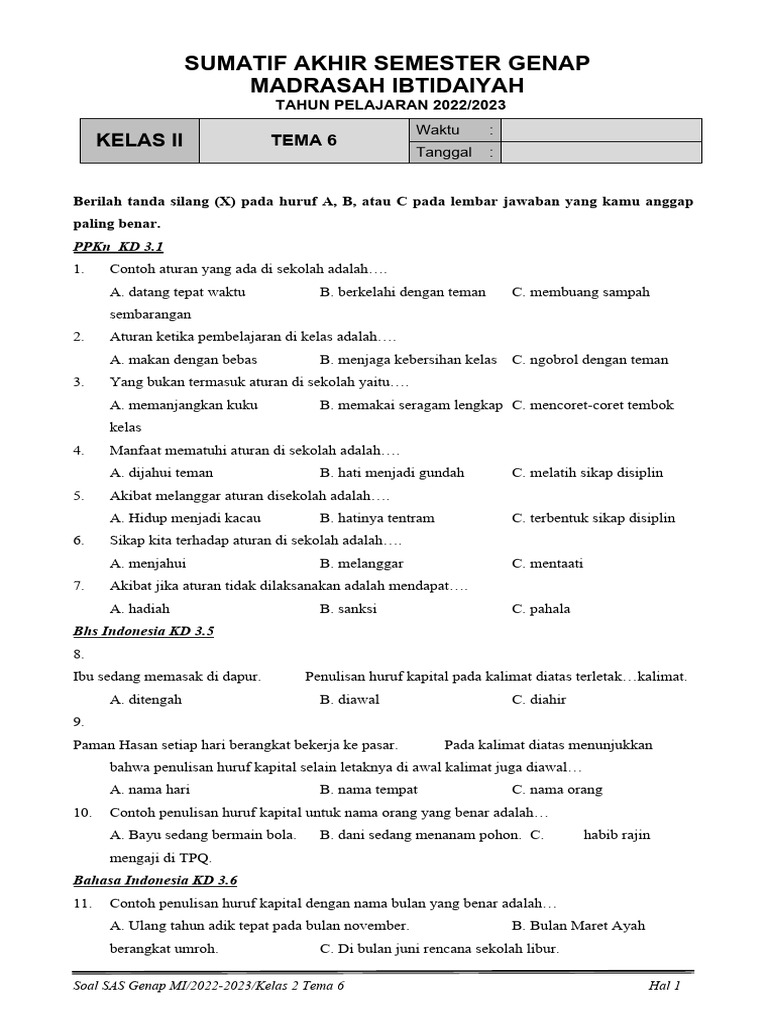 Naskah Kelas 2 Sas 2023 Tema-6 | PDF
