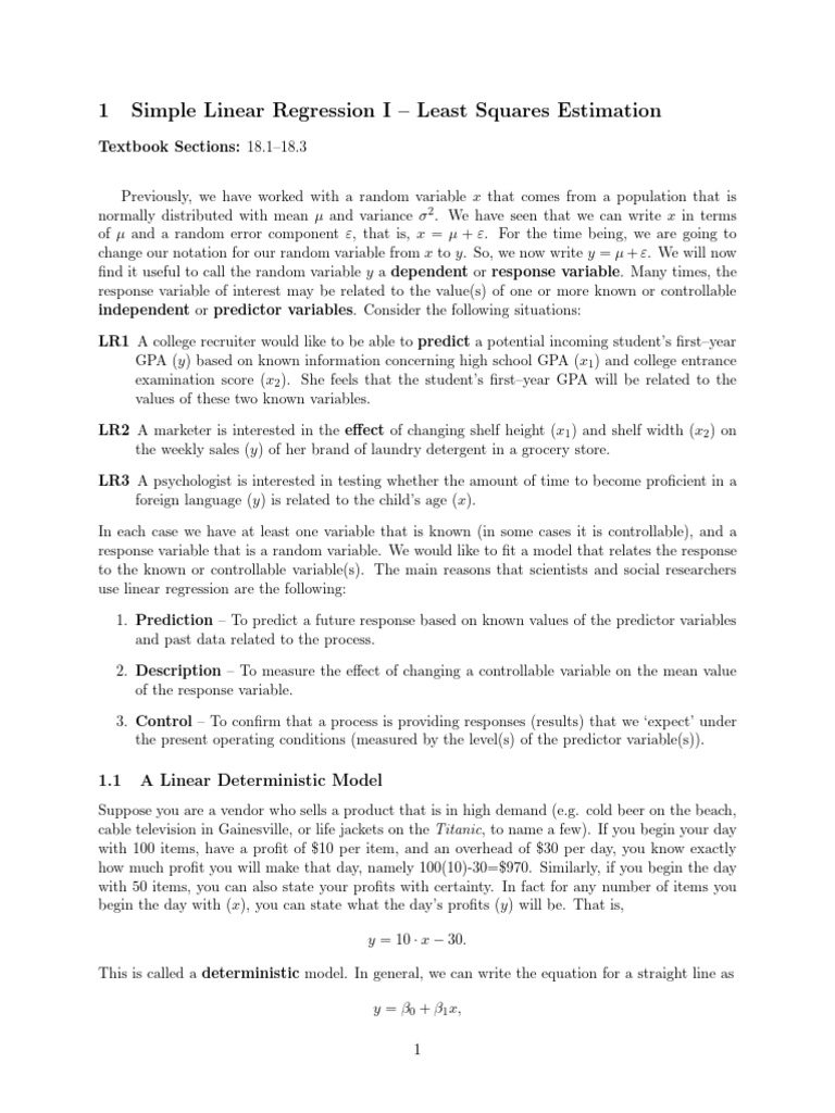 1 Simple Linear Regression I Least Squares Estimation Pdf Errors And Residuals Beta Finance