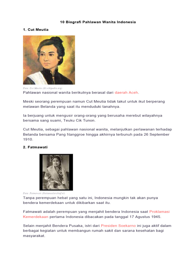 10 Biografi Pahlawan Wanita Indonesia | PDF