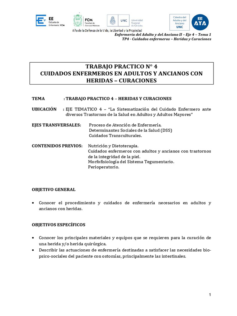 AyA 2 - Eje 4 - TP 4 Heridas y Curaciones - 2024 | PDF | Herida | Enfermería