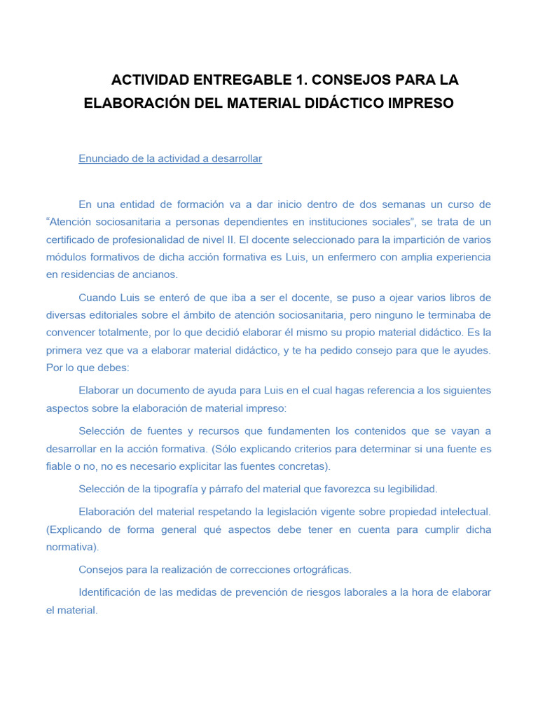 Actividad Entregable 1. Consejos para La Elaboración Del Material Didáctico Impreso | PDF ...