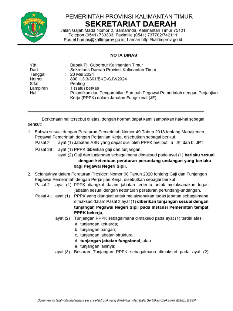ND Sekda PYB Pelantikan JF PPPK Srikandi | PDF