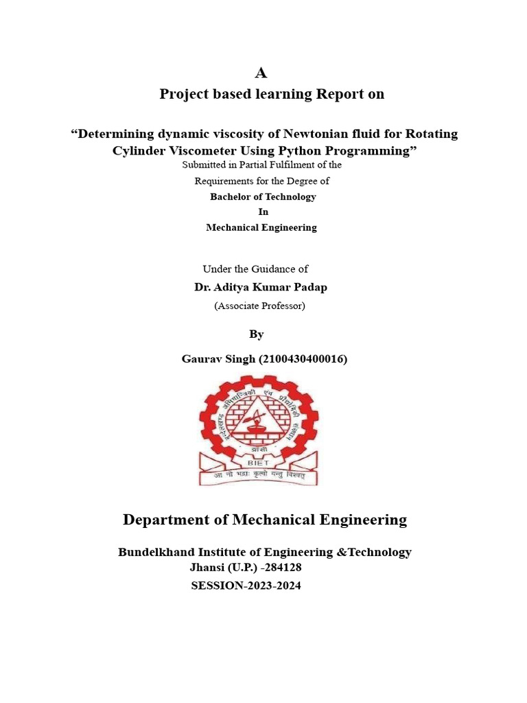 Project Based Learning Report On | PDF | Shear Stress | Fluid Mechanics