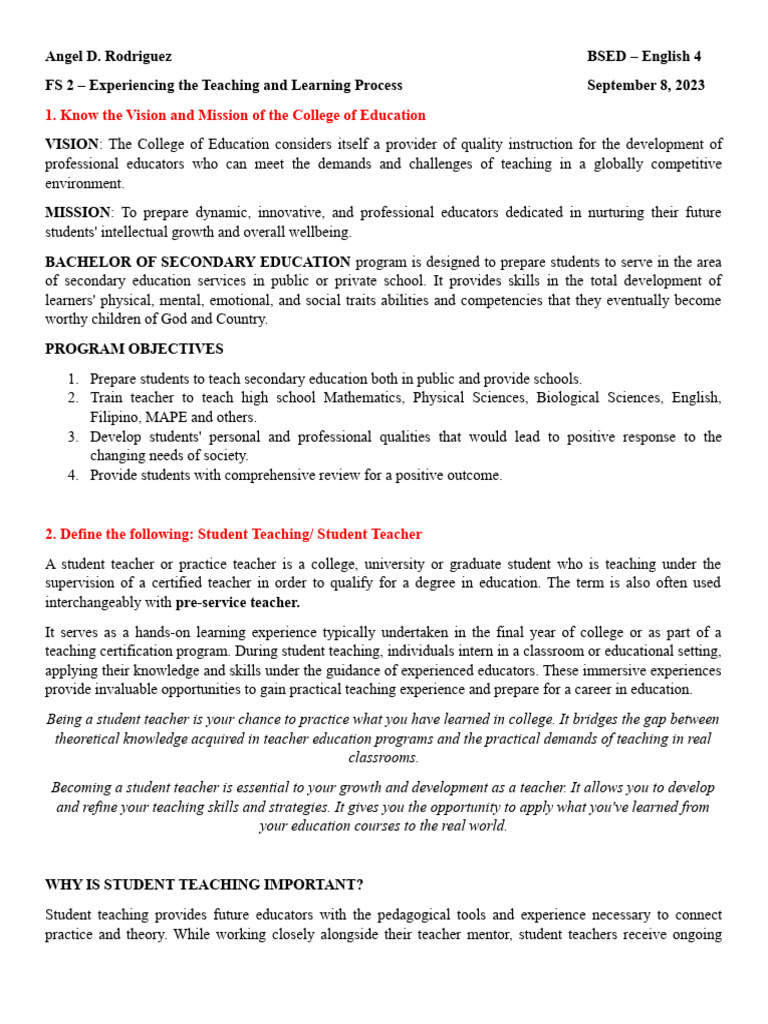 FS 2 - Assignment # 1 | PDF | Teachers | Mentorship FS 2 - Assignment # 1 | PDF | Teachers | Mentorship