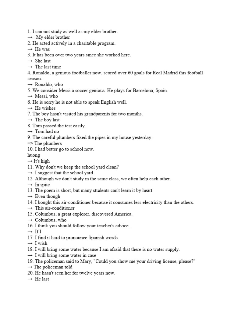 Sentence Transformation Exercises | PDF