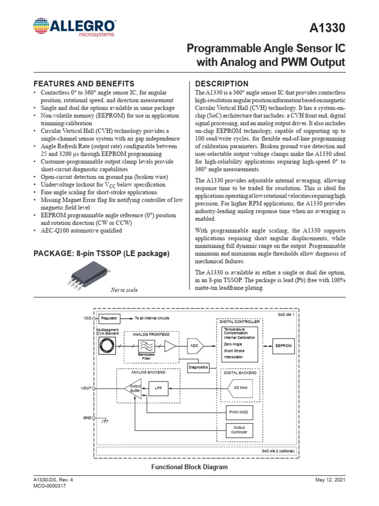 A1330 Datasheet | PDF | Analogue Electronics | Sensor