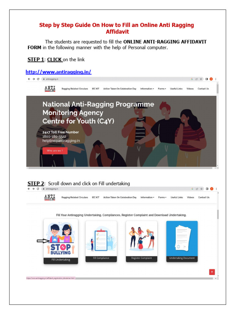 1 Online Anti Ragging Affidavit Filling Procedure | PDF