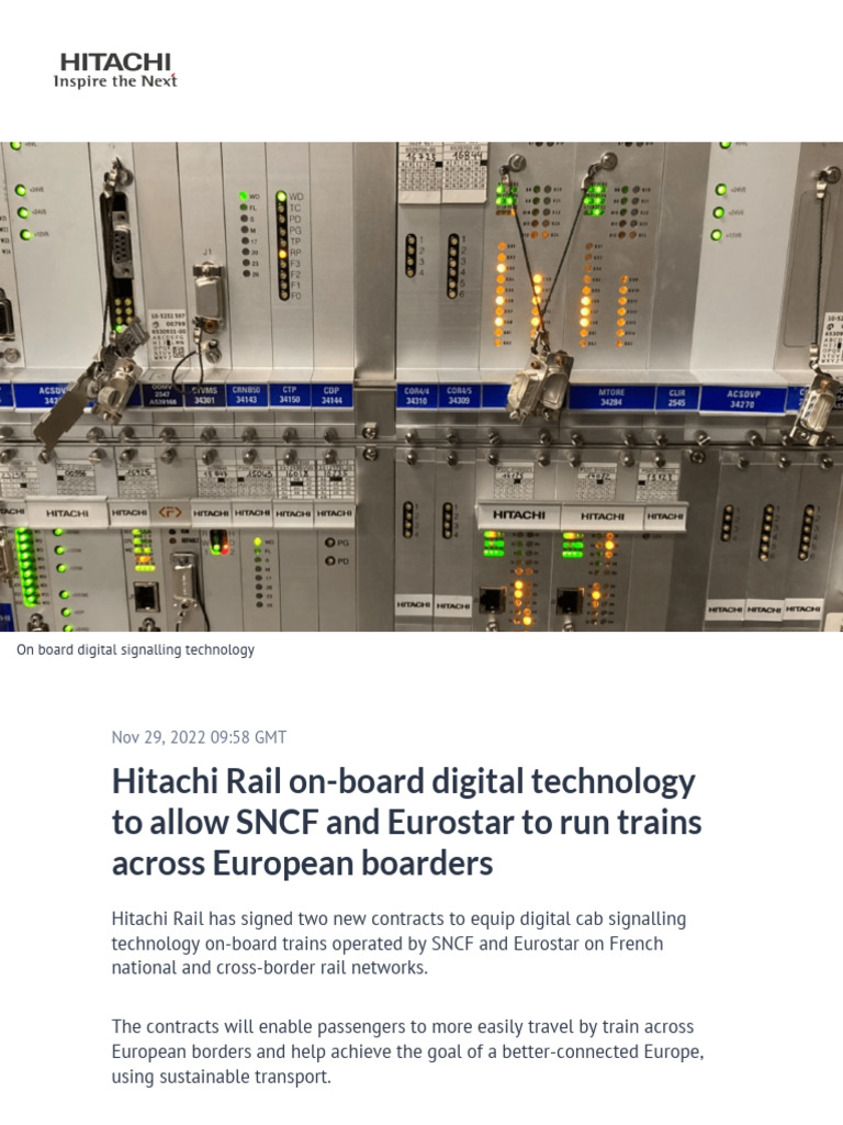 Hitachi Rail On-Board Digital Technology To Allow SNCF and Eurostar To ...